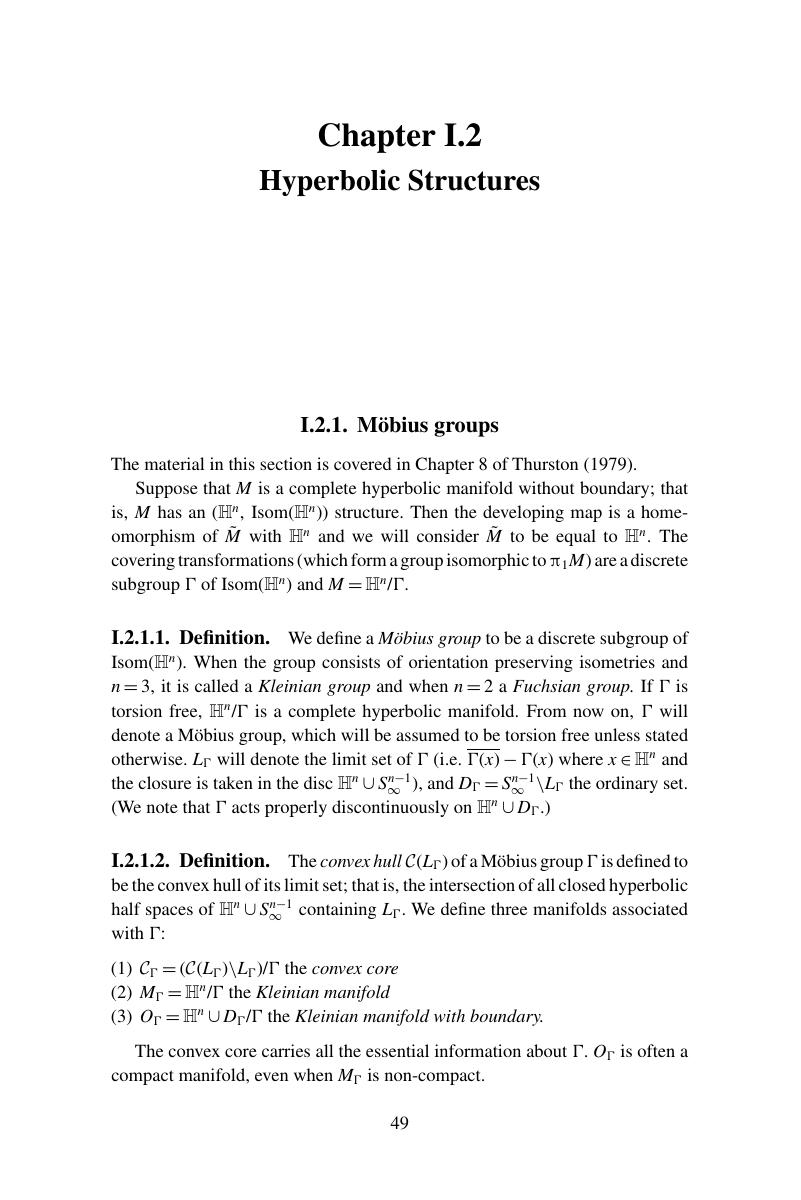 Hyperbolic structures (Chapter I.2) - Fundamentals of Hyperbolic Manifolds