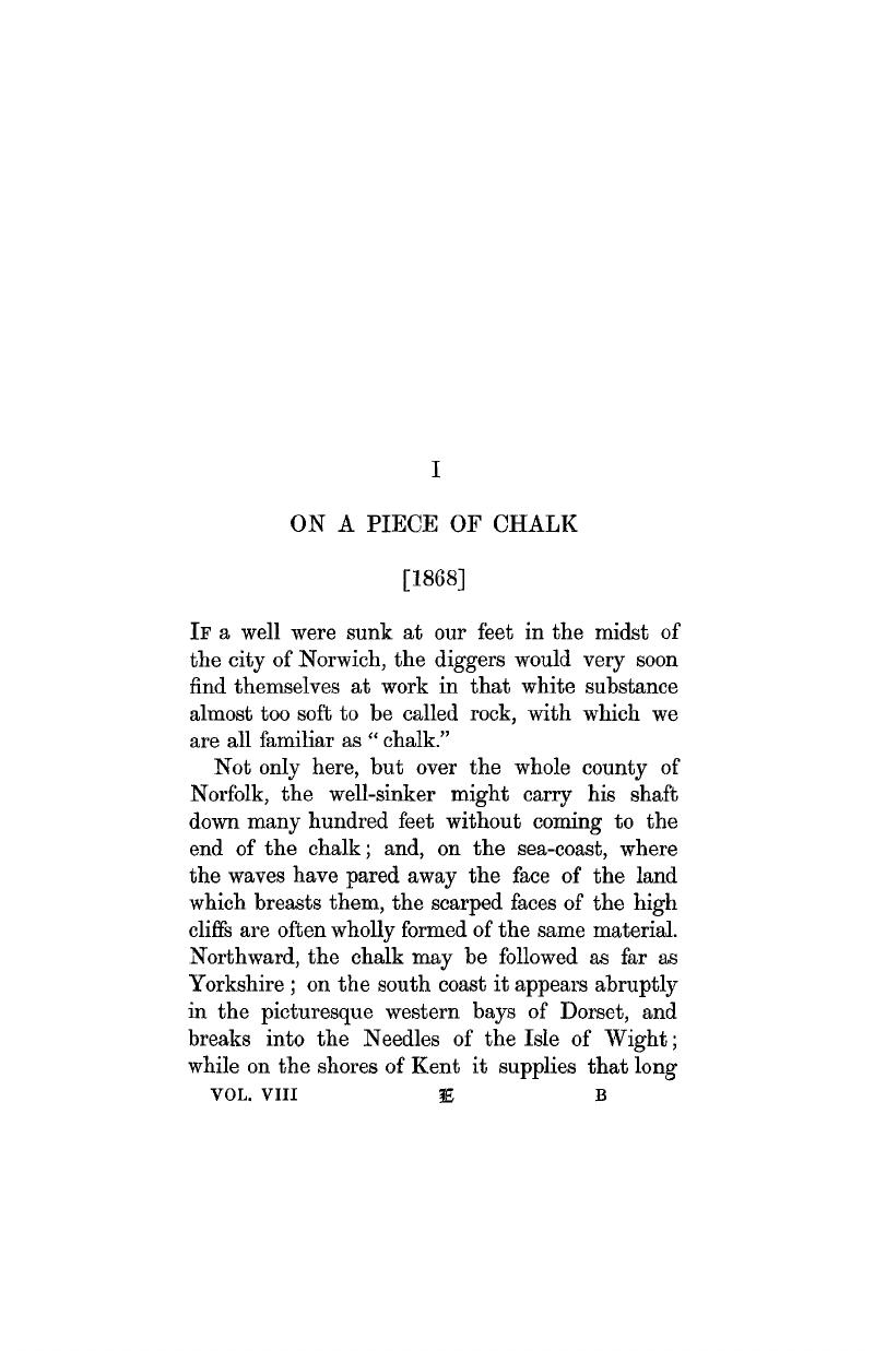ON A PIECE OF CHALK 1868 I Collected Essays