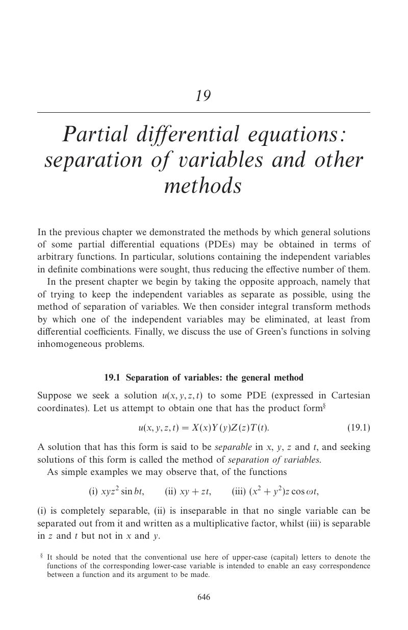Partial Differential Equations Separation Of Variables And Other Methods Chapter 19