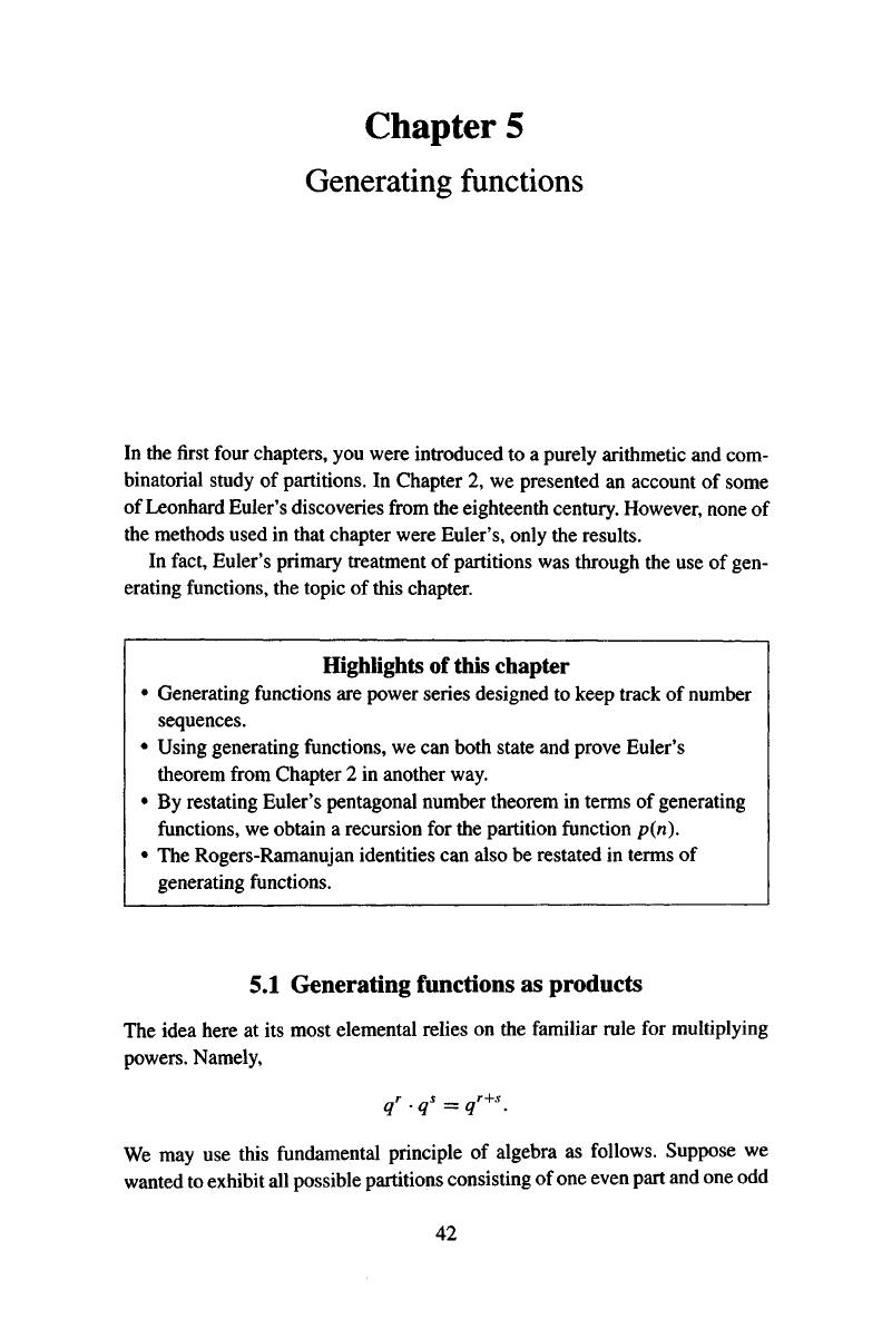 Generating Functions Chapter 5 Integer Partitions