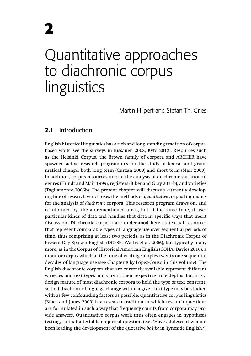 Quantitative approaches to diachronic corpus linguistics (Chapter 2 ...