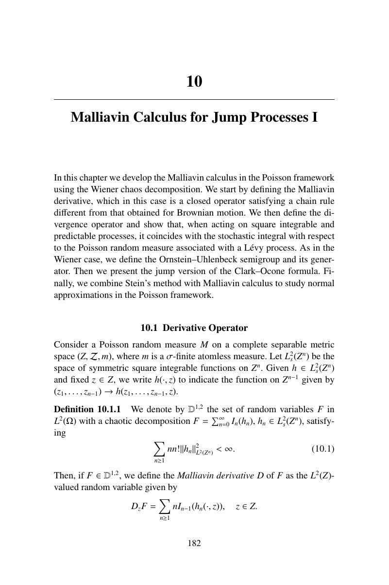 Malliavin Calculus for Jump Processes I (Chapter 10) - Introduction to ...