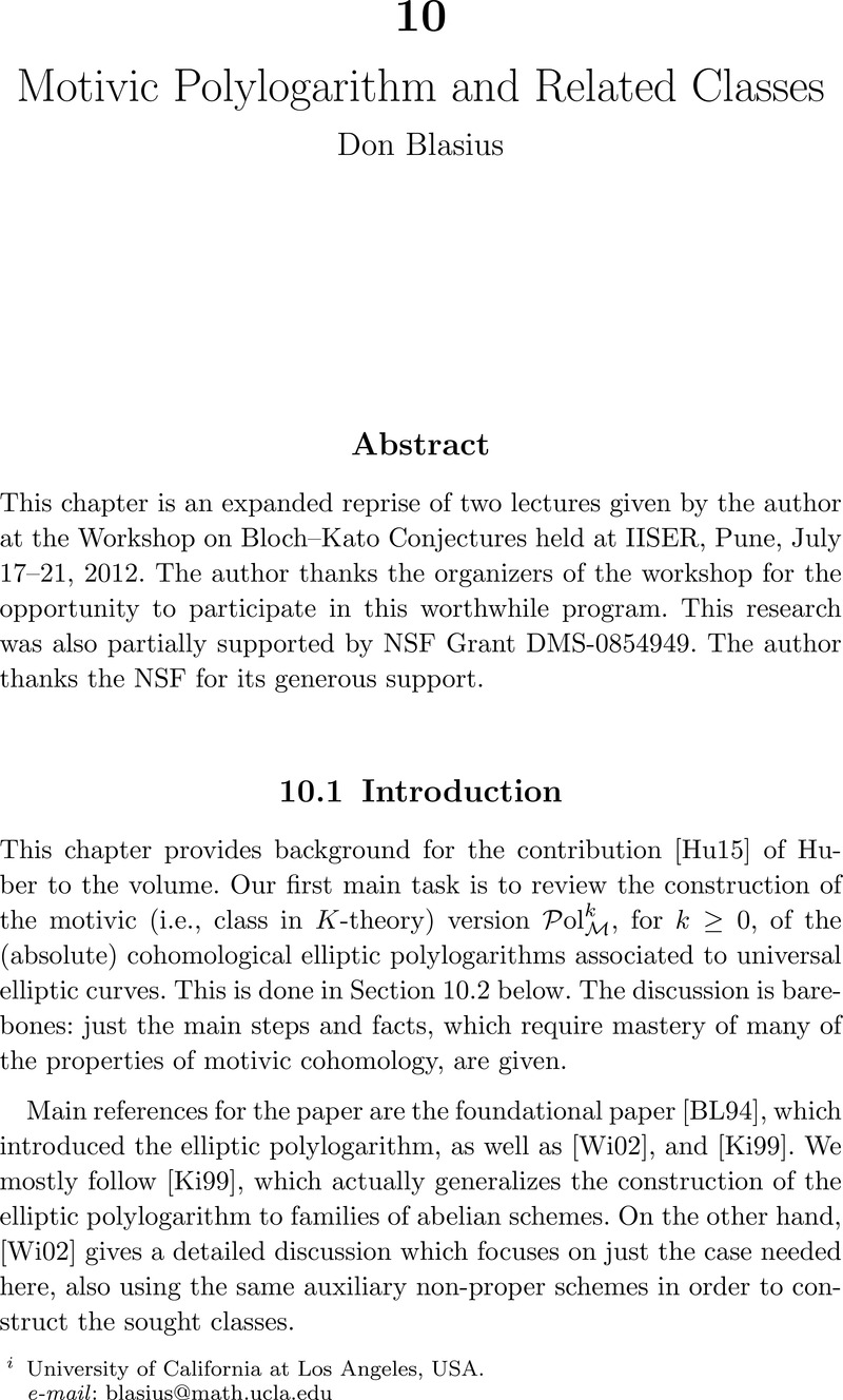 Motivic Polylogarithm And Related Classes Chapter 10 The Bloch Kato Conjecture For The