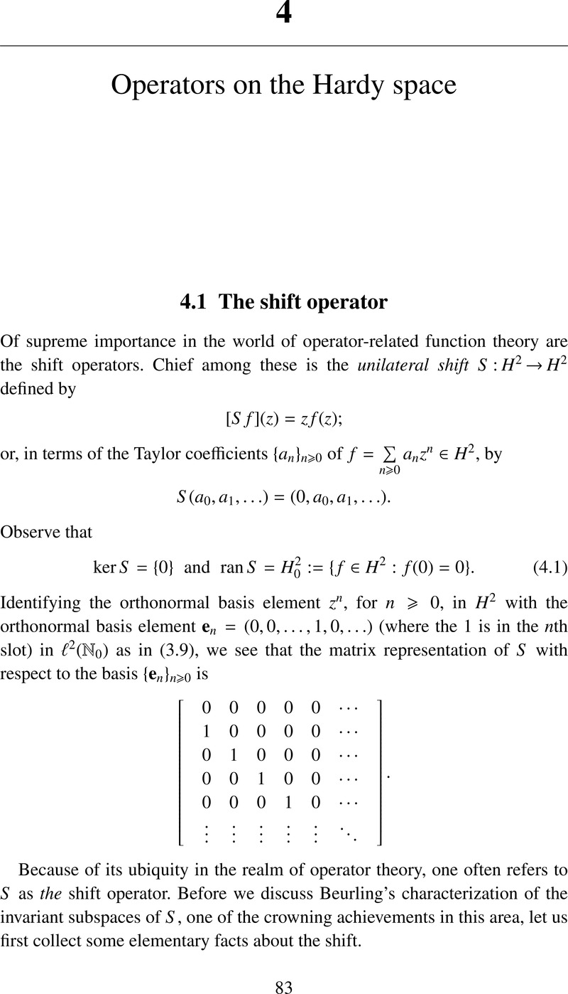 Operators On The Hardy Space Chapter 4 Introduction To Model Spaces And Their Operators