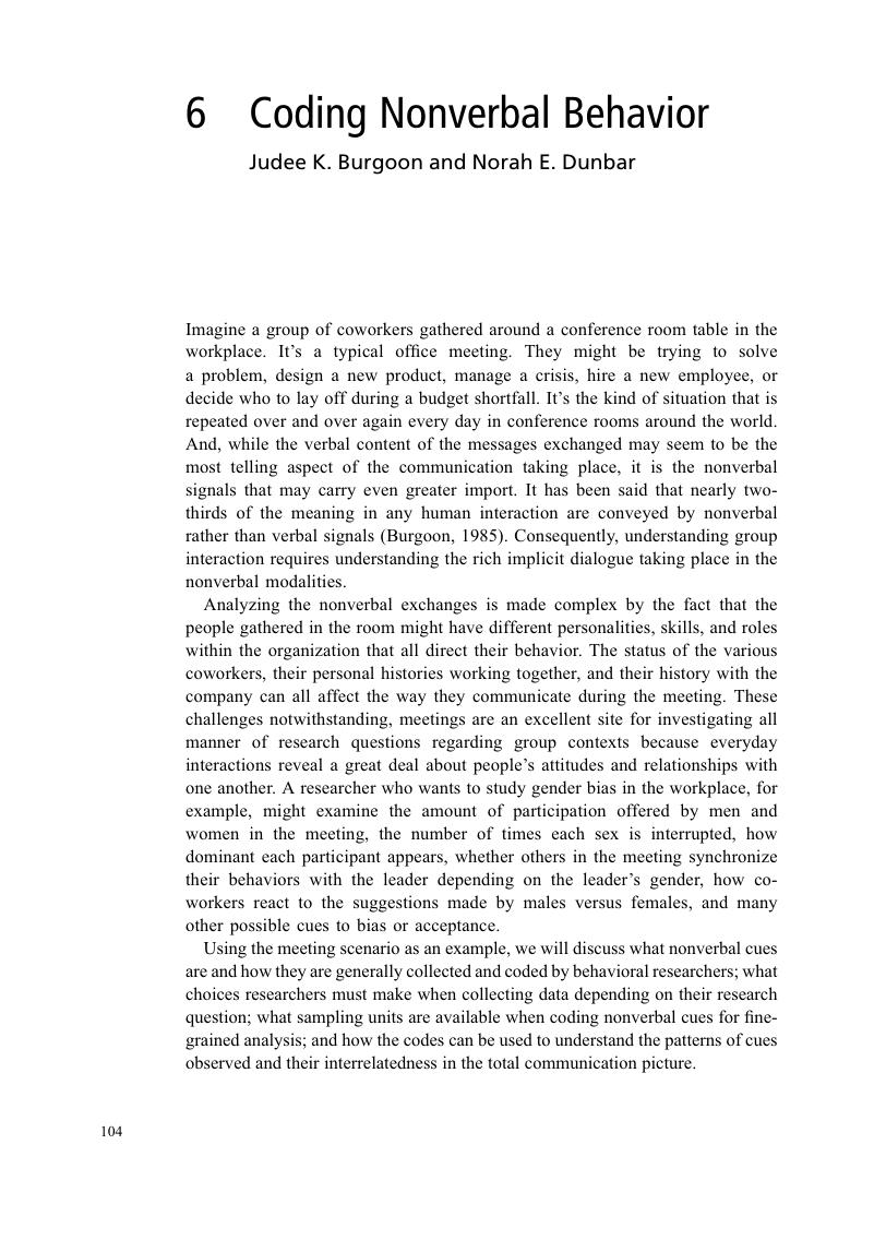 Coding Nonverbal Behavior Chapter 6 The Cambridge Handbook Of Group Interaction Analysis