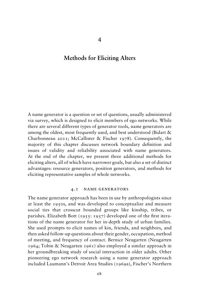 Methods for Eliciting Alters (Chapter 4) - Egocentric Network Analysis Methods for Eliciting Alters (Chapter 4) - Egocentric Network Analysis