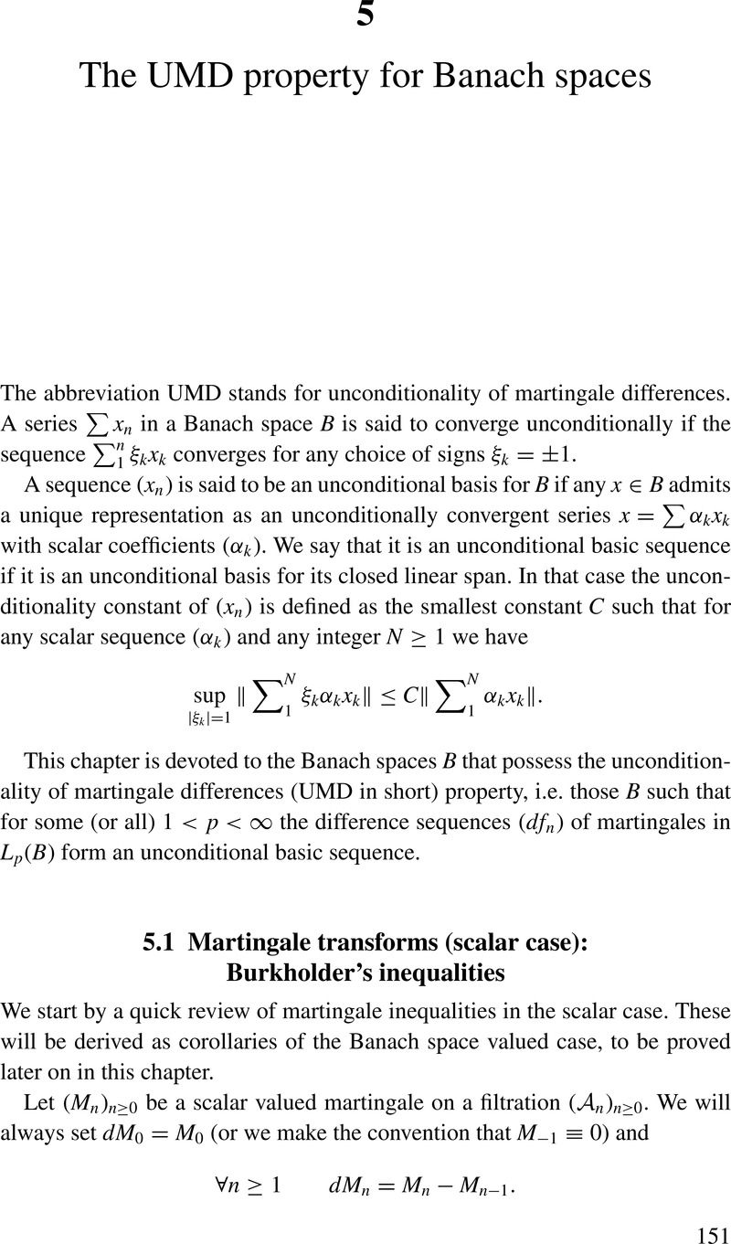The Umd Property For Banach Spaces Chapter 5 Martingales In Banach Spaces