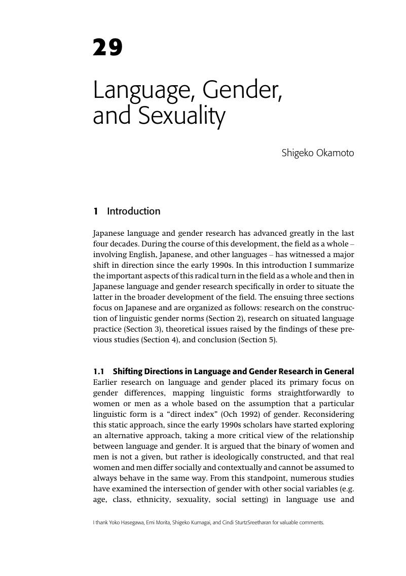 Language Gender And Sexuality Chapter 29 The Cambridge Handbook