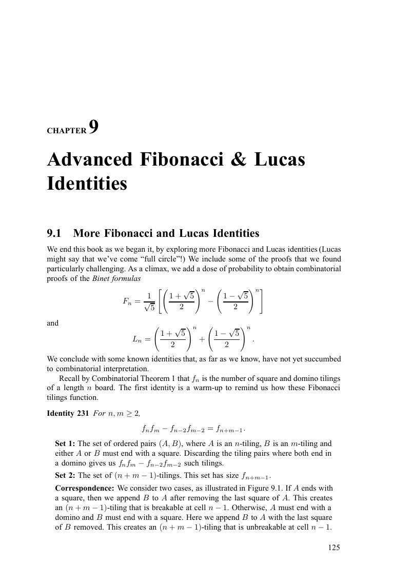 Advanced Fibonacci And Lucas Identities Chapter 9 Proofs That Really Count